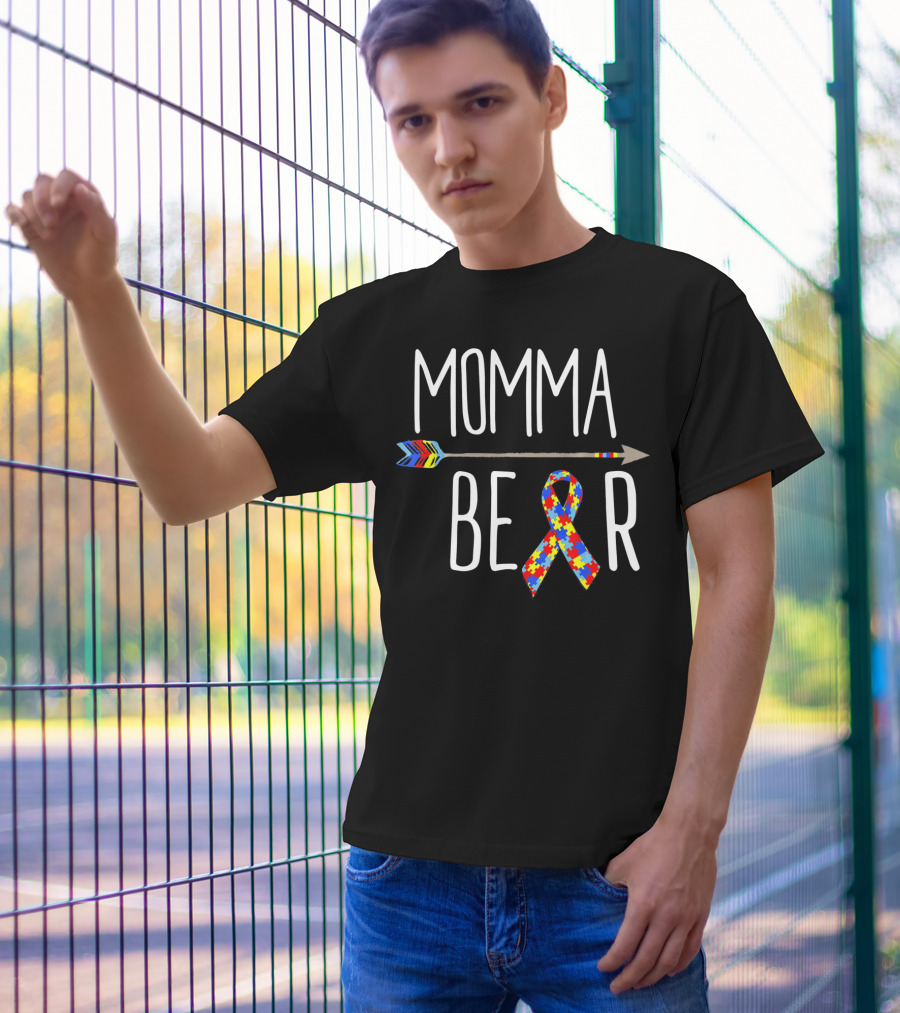 Momma Bear Autism Awareness Arrow Puzzle T-Shirt