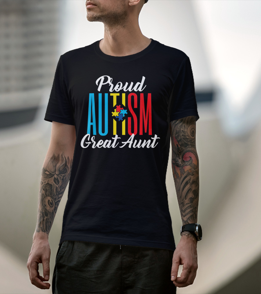 Proud Autism Great Aunt Puzzle Piece Awareness Support T-Shirt
