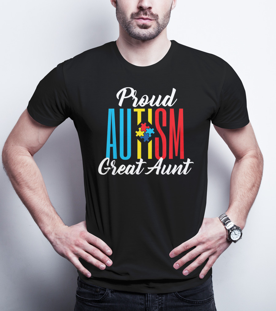 Proud Autism Great Aunt Puzzle Piece Awareness Support T-Shirt