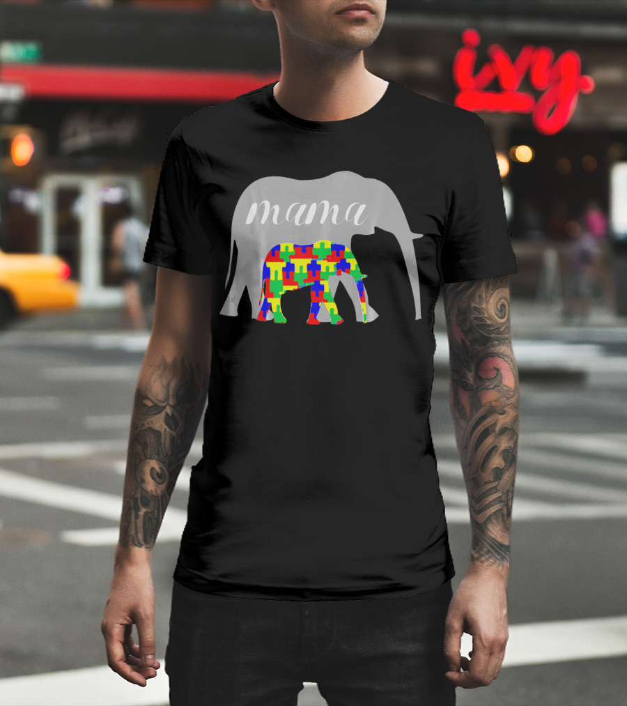 Mama Elephant Puzzle Autism Awareness T-Shirt