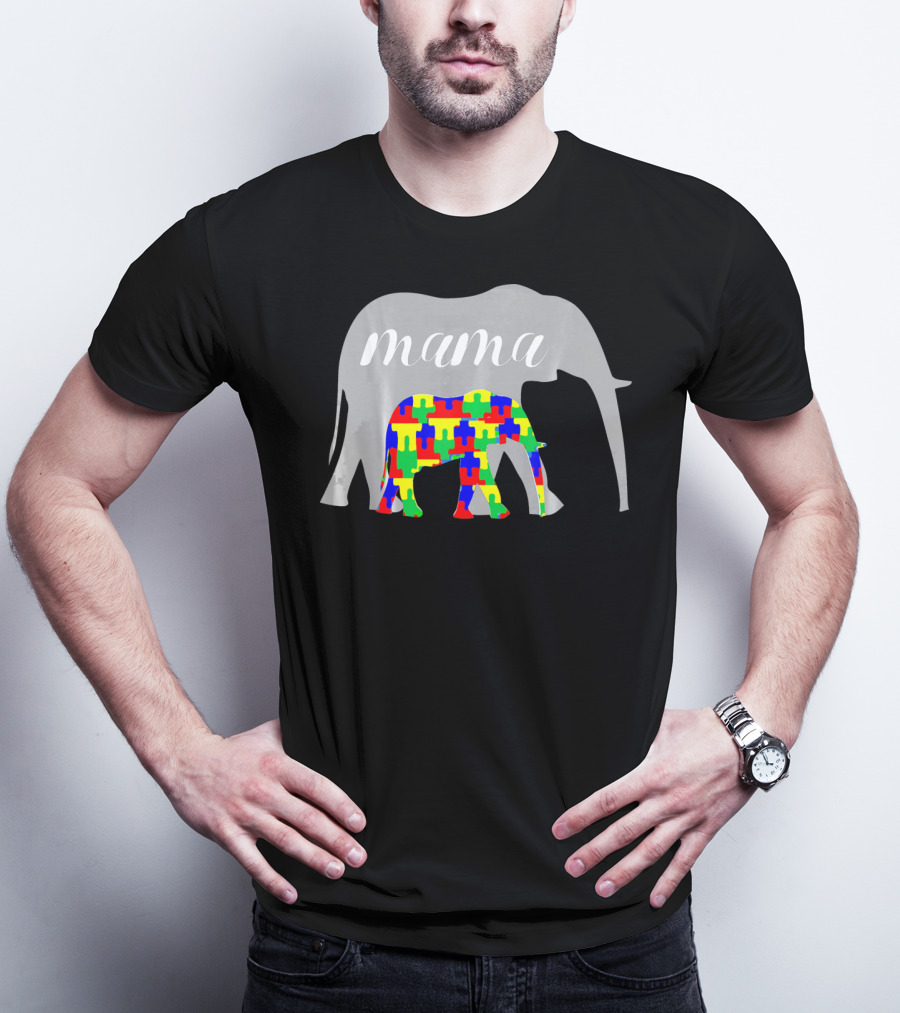 Mama Elephant Puzzle Autism Awareness T-Shirt