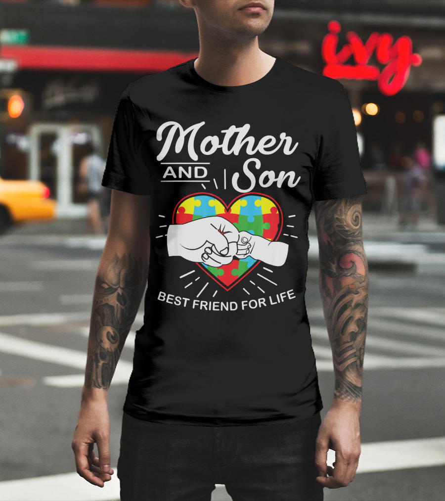 Mother And Son Autism Awareness Heart Best Friend For Life T-Shirt