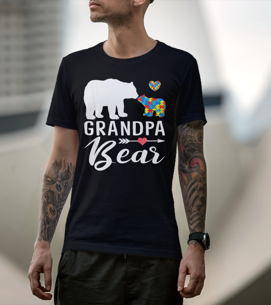 Grandpa Bear Autism Awareness Puzzle Heart Love T-Shirt