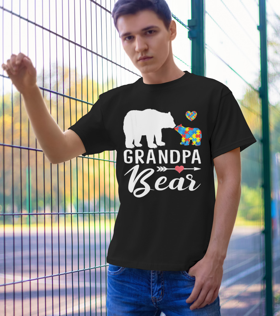 Grandpa Bear Autism Awareness Puzzle Heart Love T-Shirt