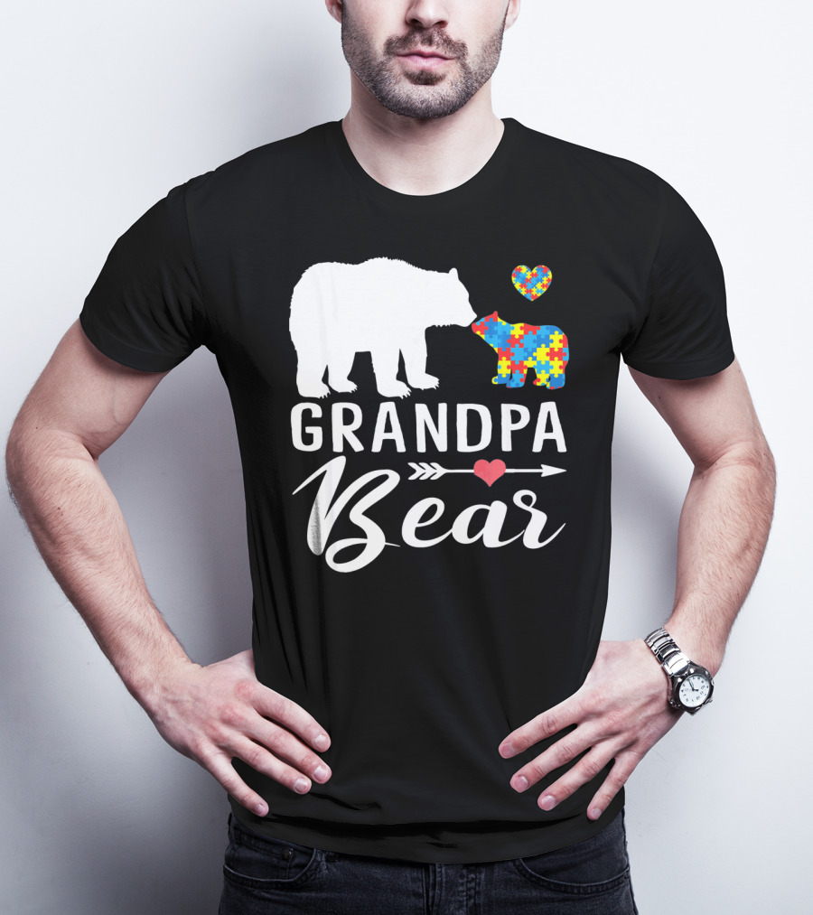 Grandpa Bear Autism Awareness Puzzle Heart Love T-Shirt
