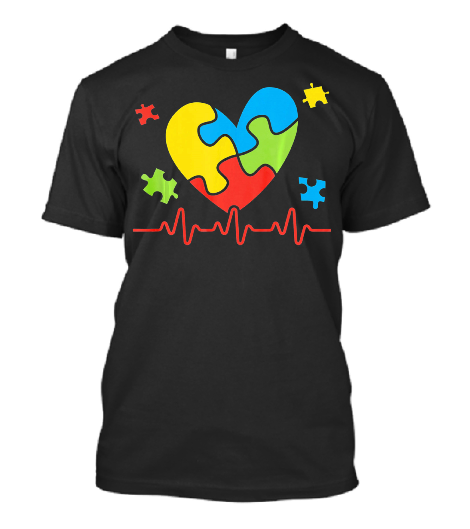 Autism Awareness Heart Puzzle Piece With Heartbeat Line T-Shirt
