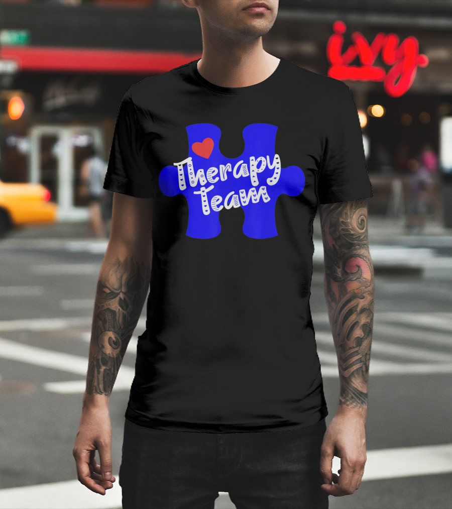 Therapy Team Blue Puzzle Heart Autism Awareness T-Shirt