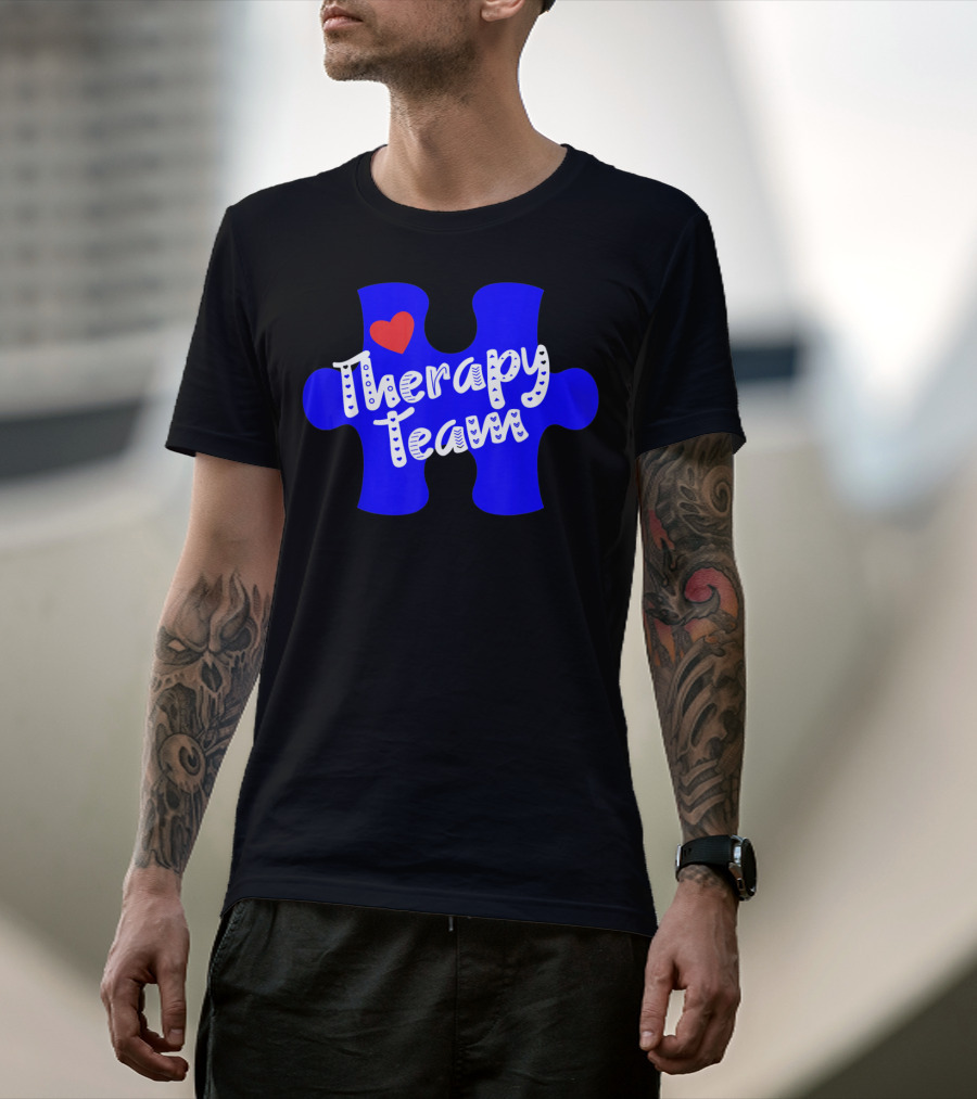 Therapy Team Blue Puzzle Heart Autism Awareness T-Shirt