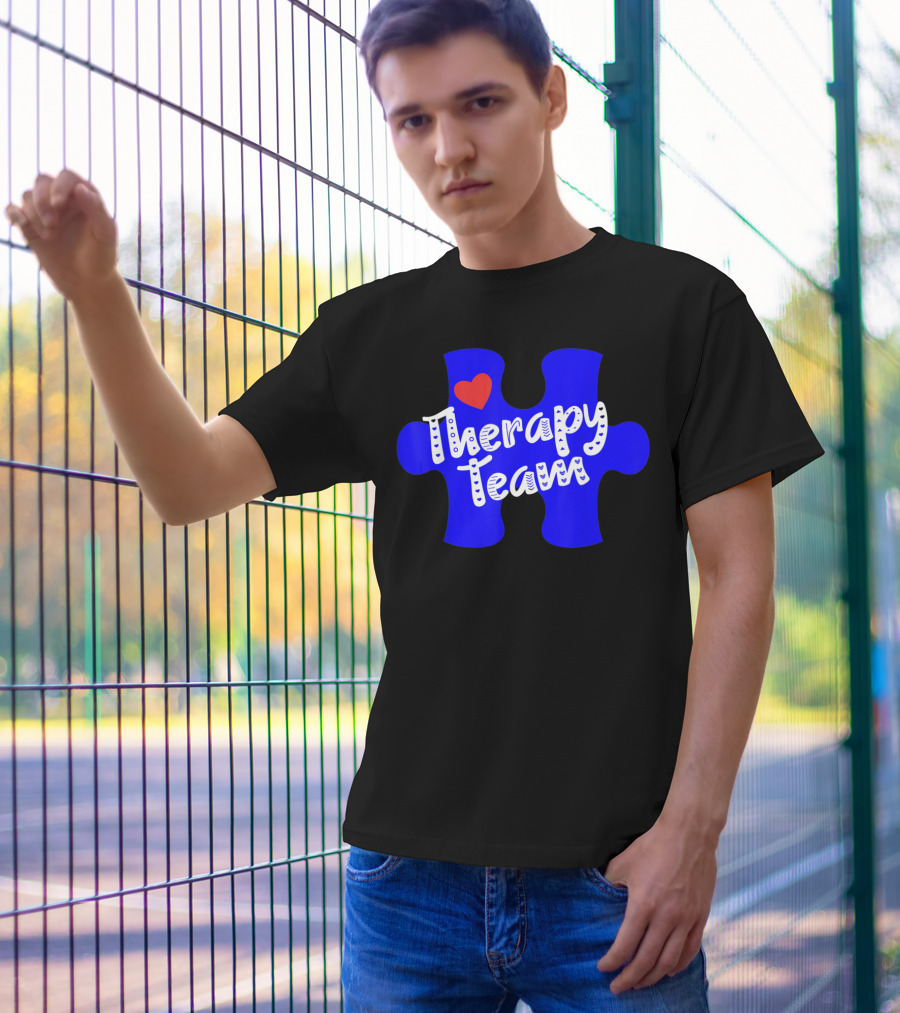Therapy Team Blue Puzzle Heart Autism Awareness T-Shirt