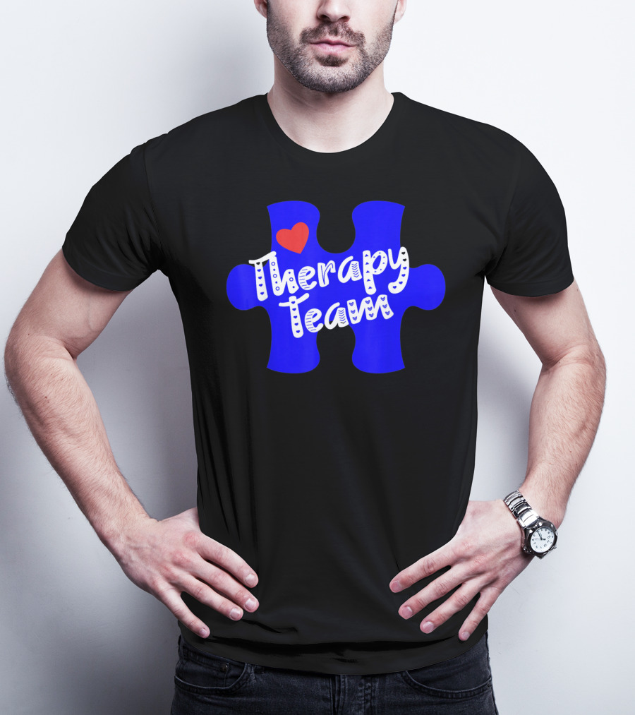 Therapy Team Blue Puzzle Heart Autism Awareness T-Shirt