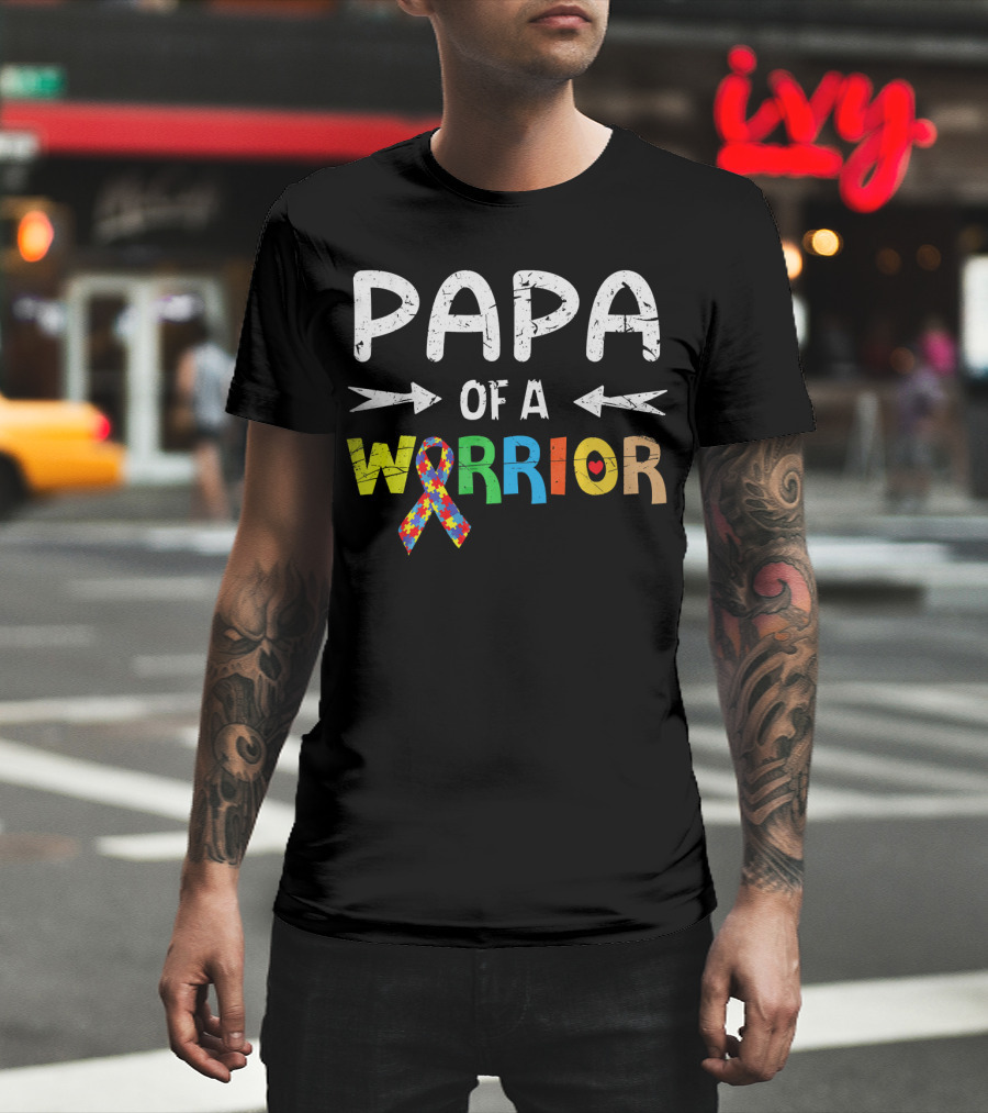 Papa Of A Warrior Autism Awareness Puzzle T-Shirt