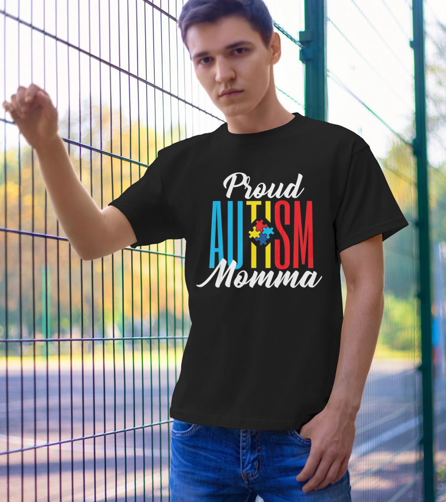 Proud Autism Momma Awareness Puzzle Pieces T-Shirt