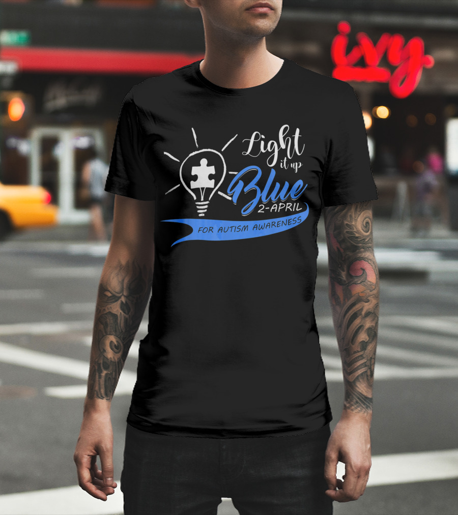 Light It Up Blue 2-April For Autism Awareness Puzzle Bulb T-Shirt