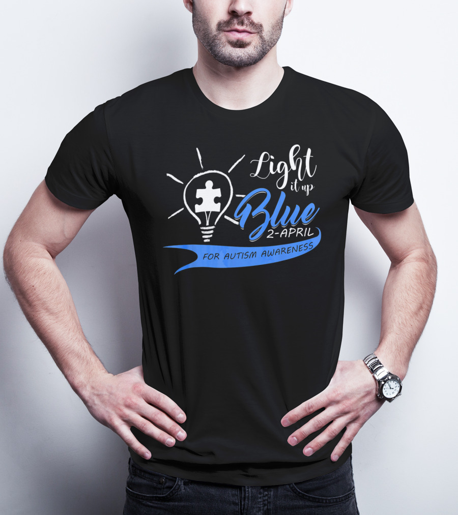 Light It Up Blue 2-April For Autism Awareness Puzzle Bulb T-Shirt