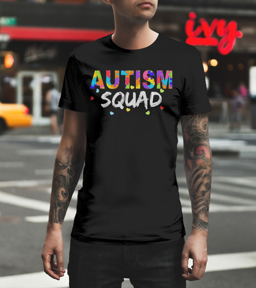 Autism Squad Puzzle Piece Heart Awareness T-Shirt