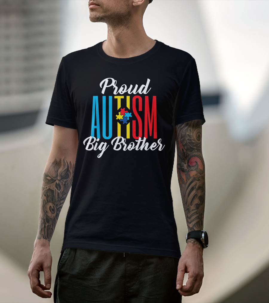 Proud Autism Big Brother Awareness Puzzle Colors T-Shirt