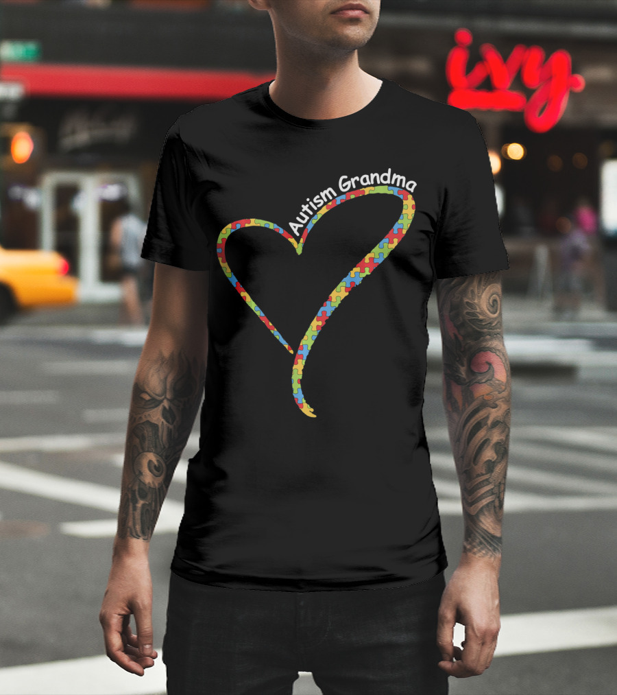 Autism Grandma Heart Puzzle Autism Awareness T-Shirt