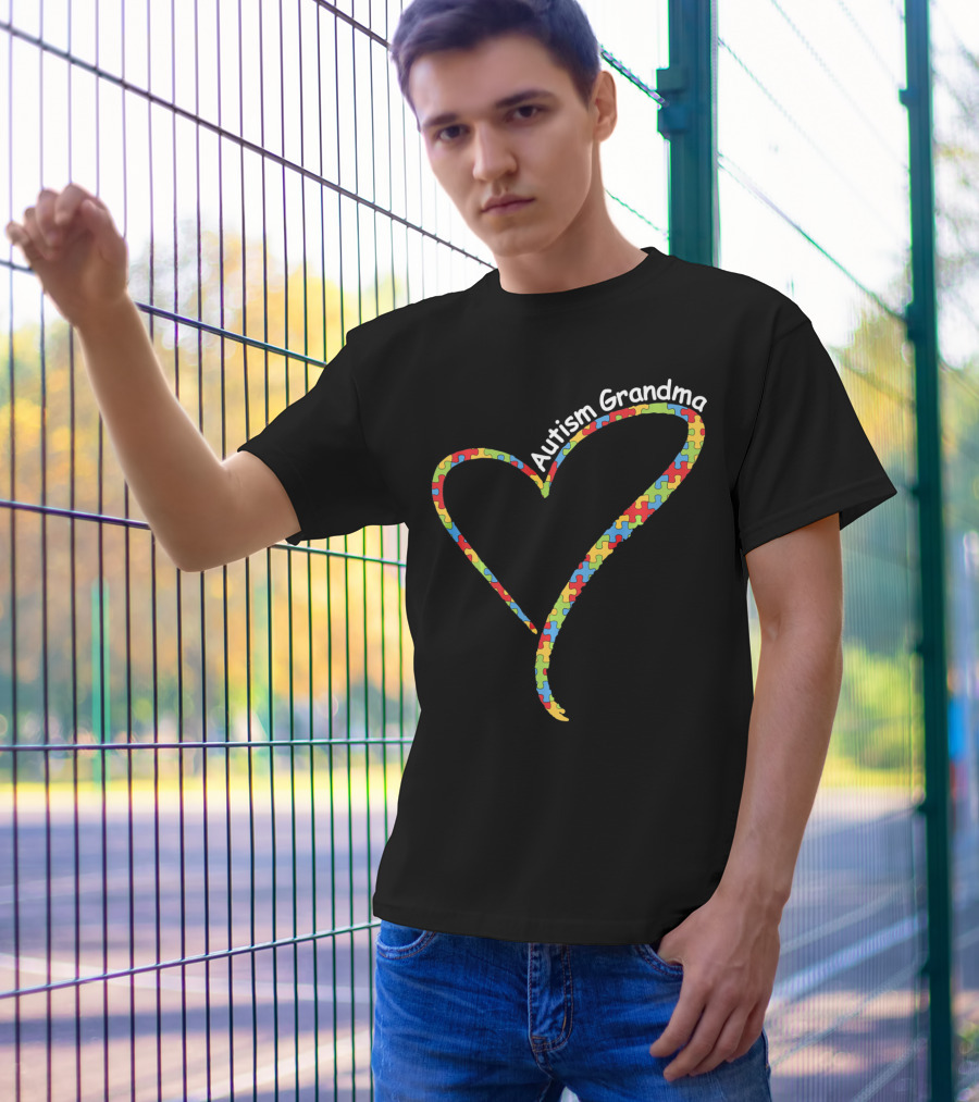 Autism Grandma Heart Puzzle Autism Awareness T-Shirt