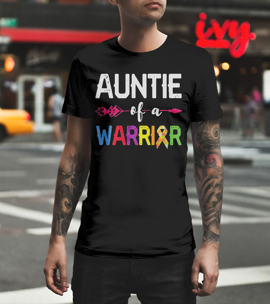 Auntie Of A Warrior Autism Awareness Colorful Puzzle T-Shirt