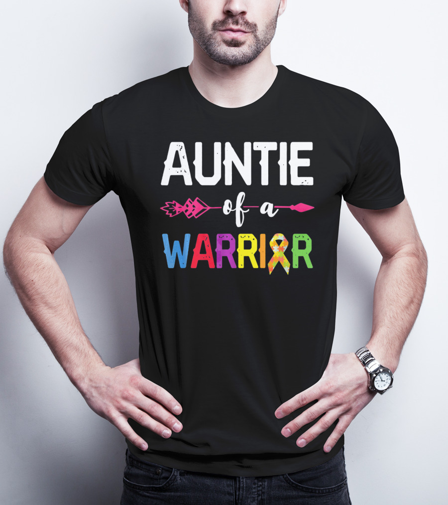 Auntie Of A Warrior Autism Awareness Colorful Puzzle T-Shirt
