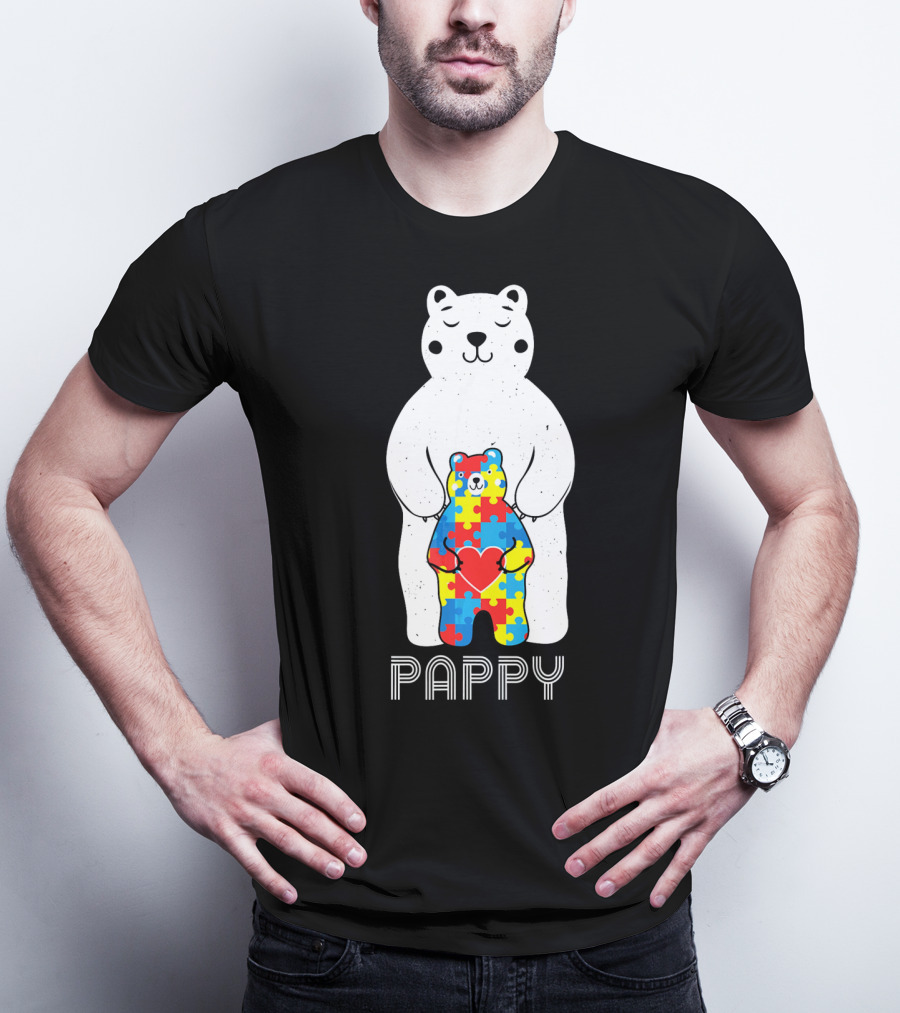 Pappy Bear Autism Awareness Love Puzzle Heart T-Shirt