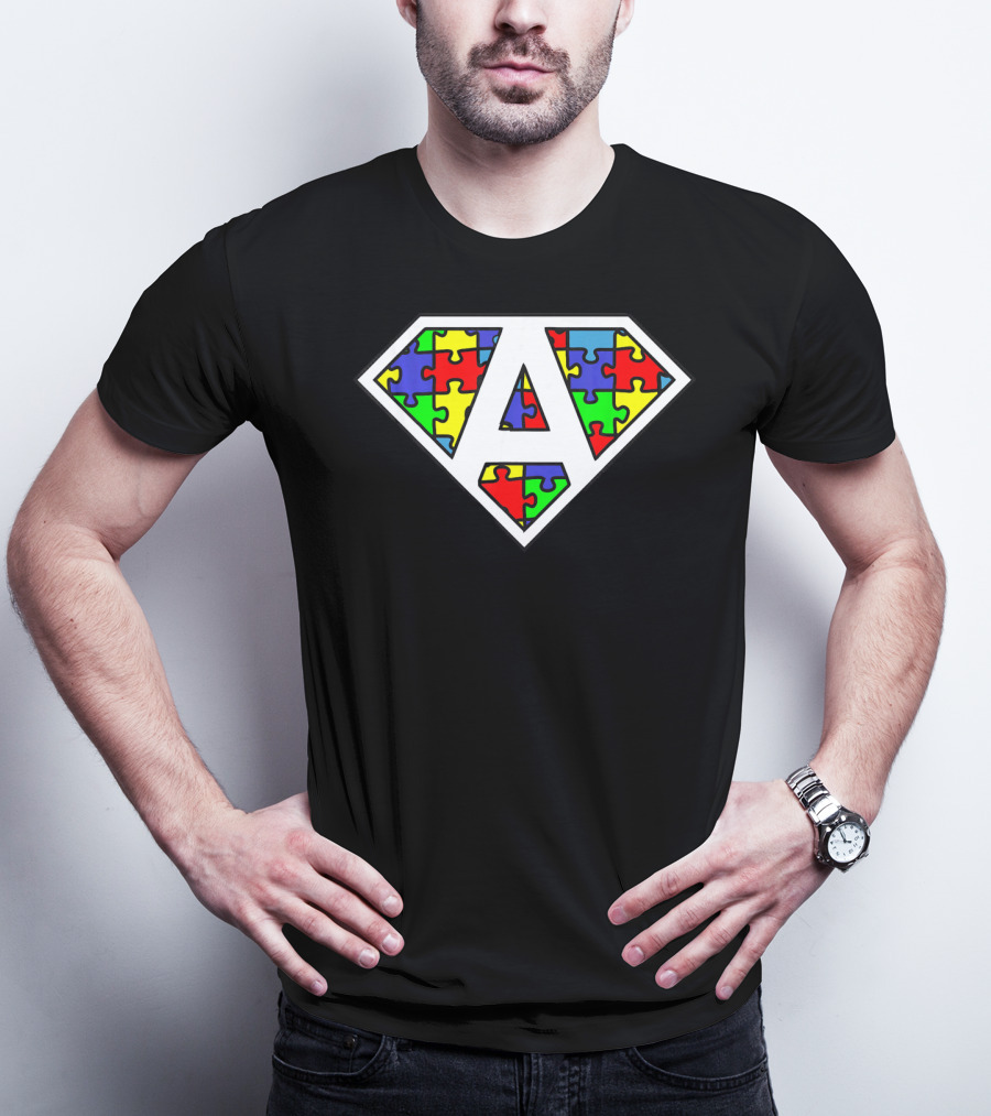 Autism Awareness Superhero Puzzle Shield Emblem T-Shirt