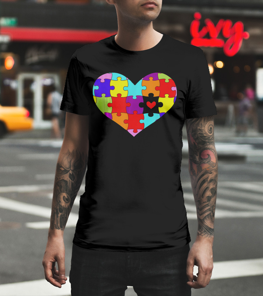 Autism Awareness Heart Puzzle Pieces Colorful T-Shirt