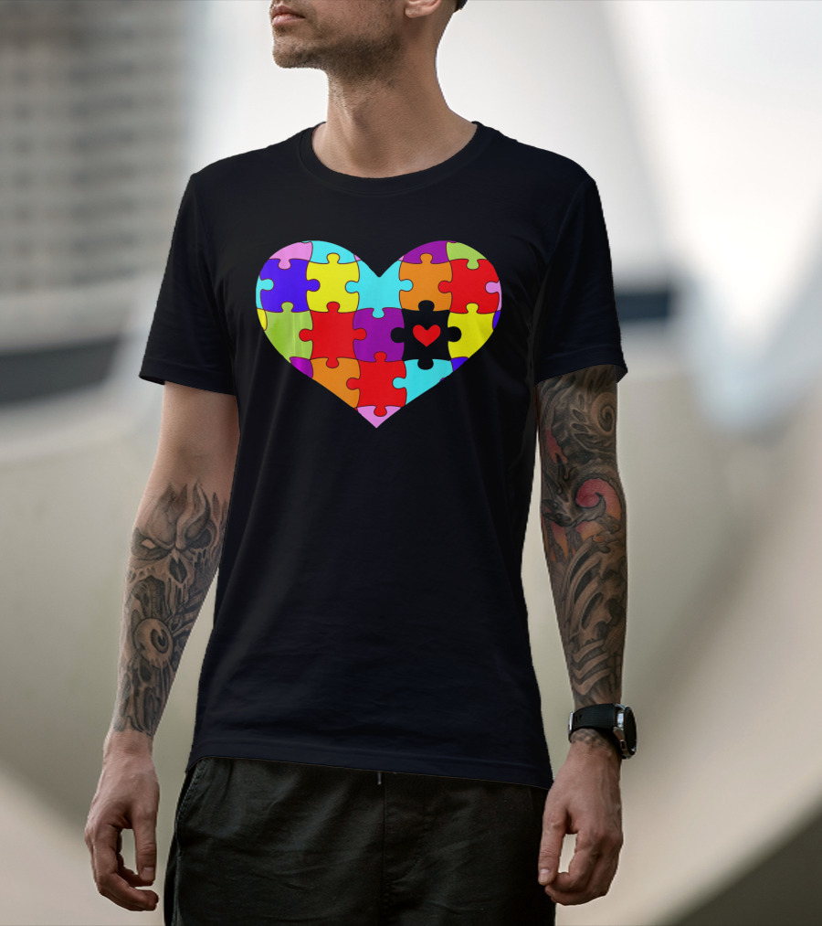 Autism Awareness Heart Puzzle Pieces Colorful T-Shirt
