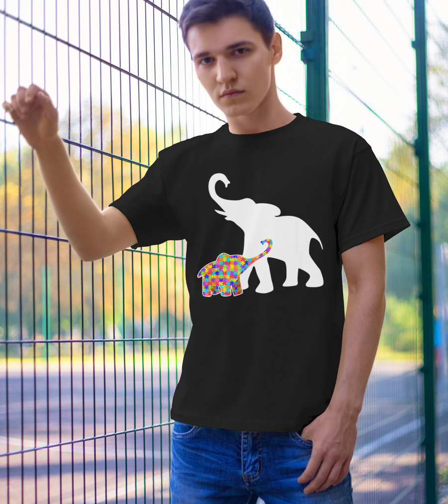 Elephant Autism Awareness Puzzle Pattern Support T-Shirt