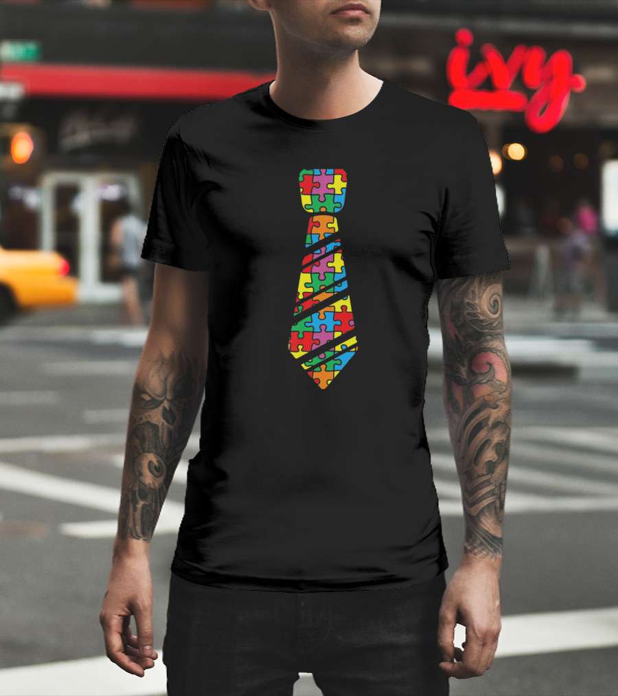 Funny Autism Awareness Puzzle Neck Tie Iconic Colorful T-Shirt