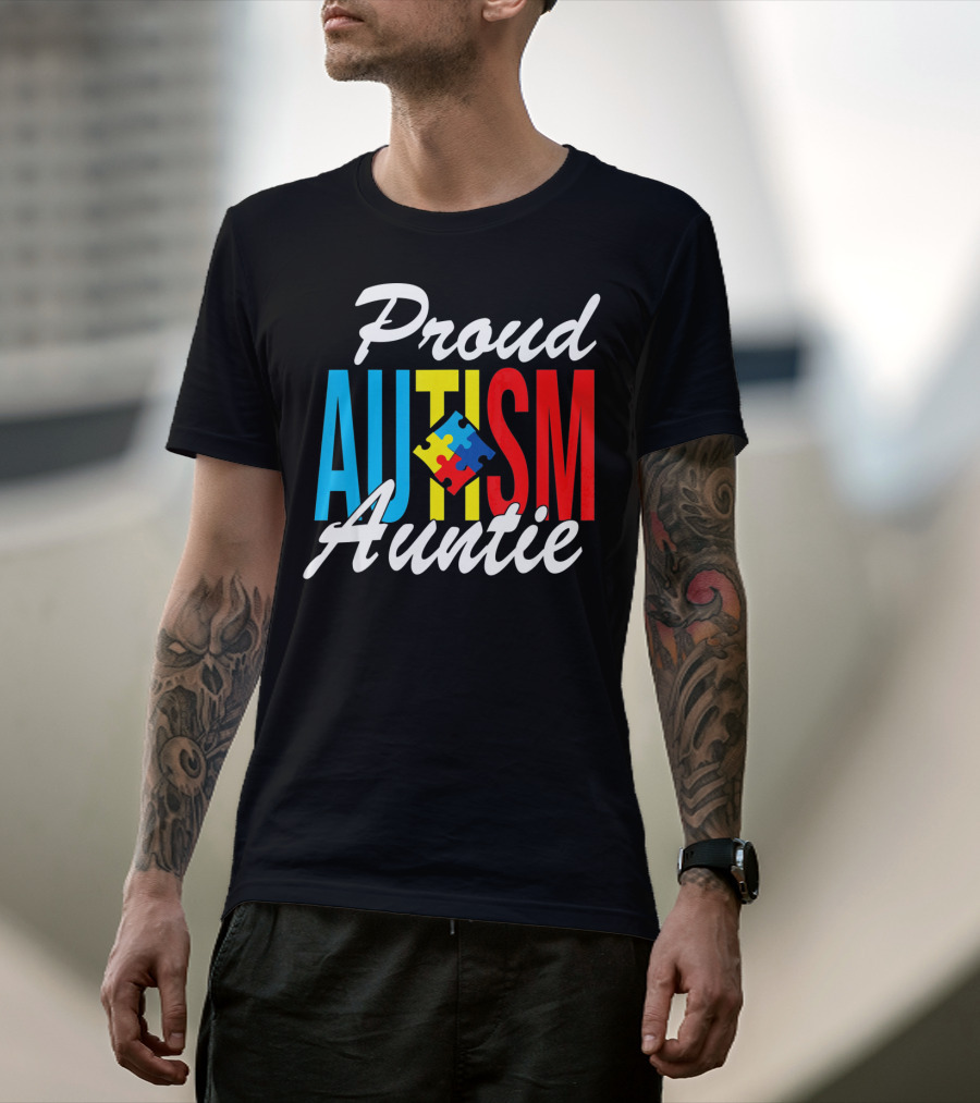 Proud Autism Auntie Puzzle Piece Awareness Support T-Shirt