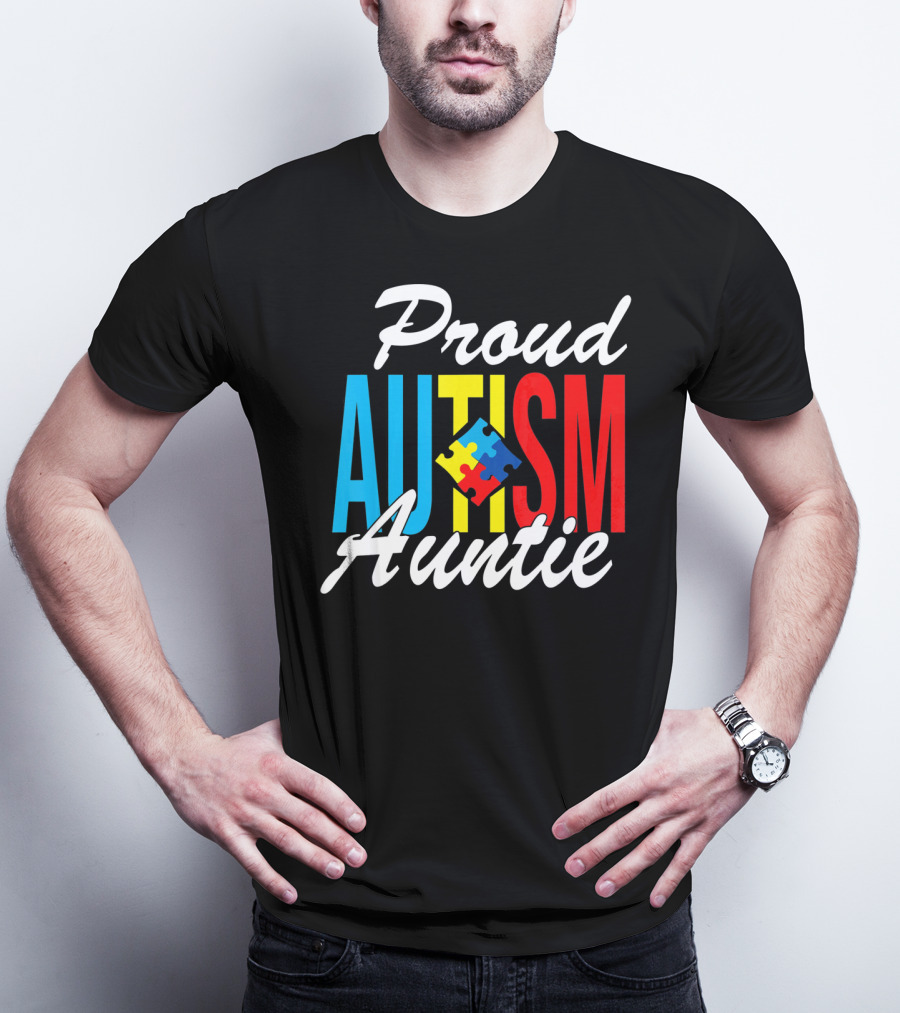 Proud Autism Auntie Puzzle Piece Awareness Support T-Shirt