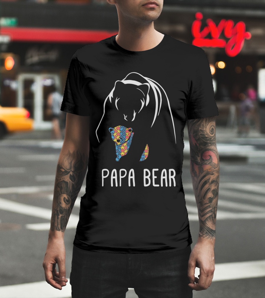 Papa Bear Autism Awareness Puzzle T-Shirt