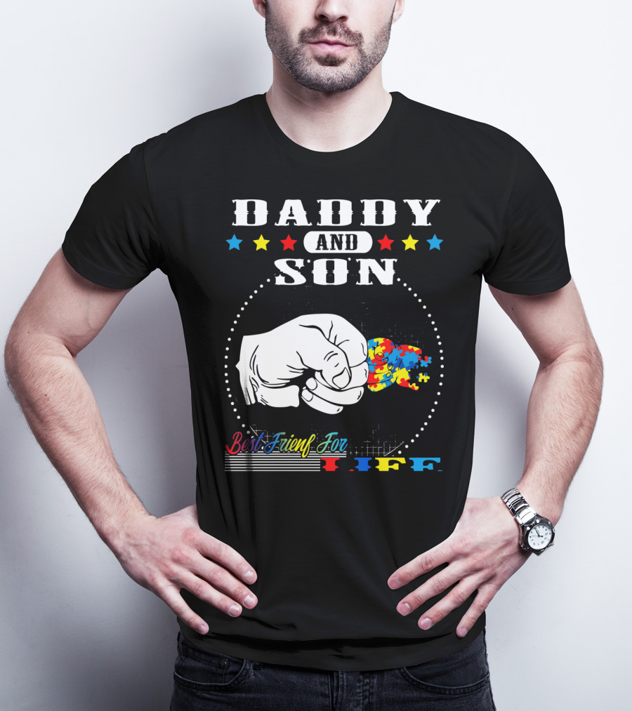 Daddy And Son Best Friends For Life Autism Awareness Puzzle Fist Bump T-Shirt