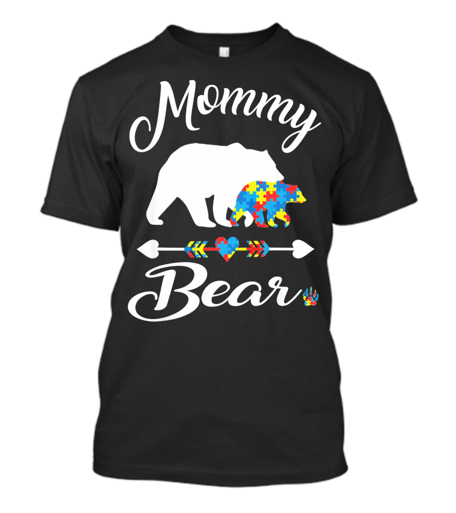 Mommy Bear Autism Awareness Puzzle Pattern Heart T-Shirt
