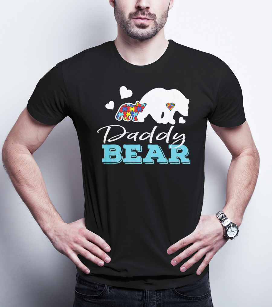 Daddy Bear Puzzle Heart Autism Awareness T-Shirt