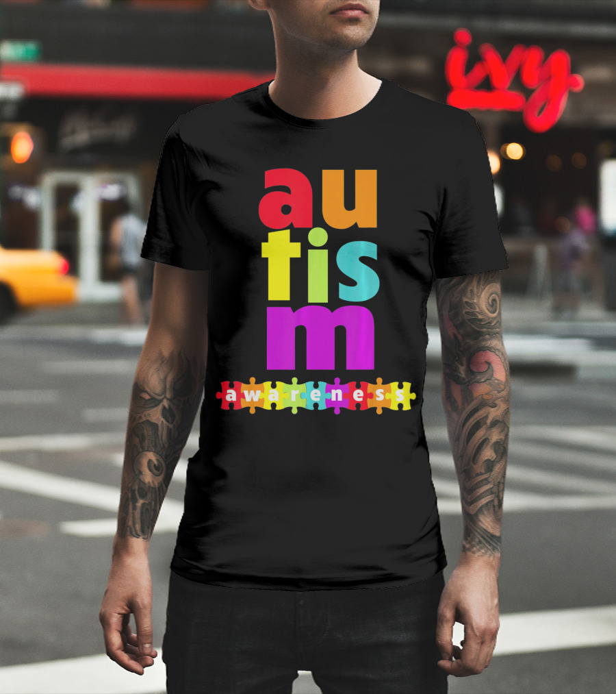 Autism Awareness Rainbow Puzzle Piece Autism Awareness T-Shirt