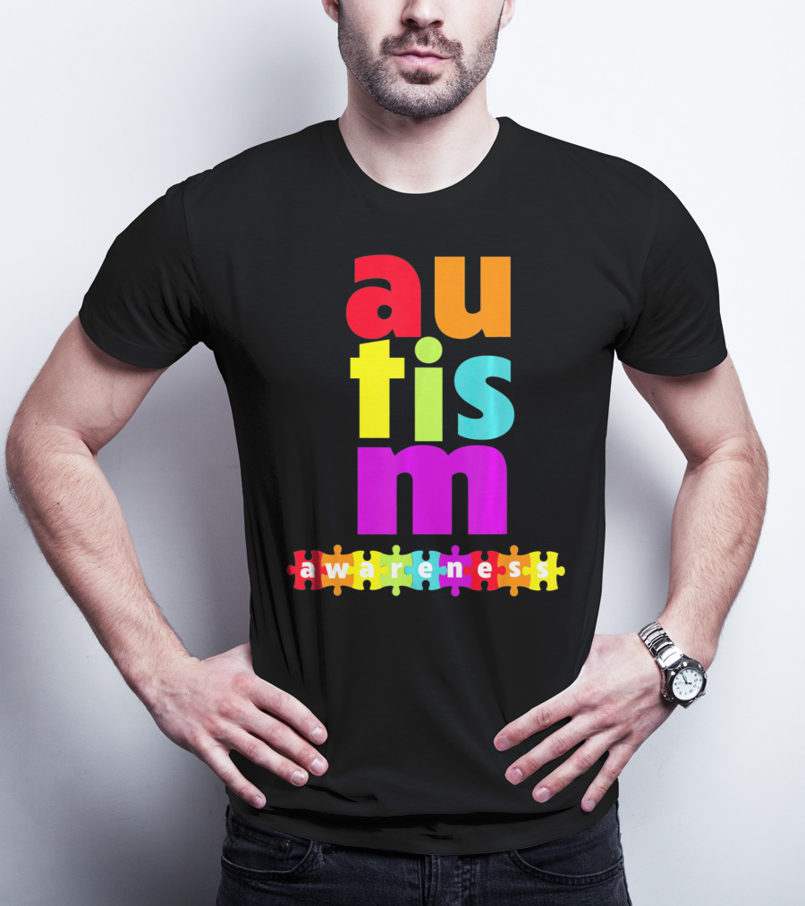 Autism Awareness Rainbow Puzzle Piece Autism Awareness T-Shirt