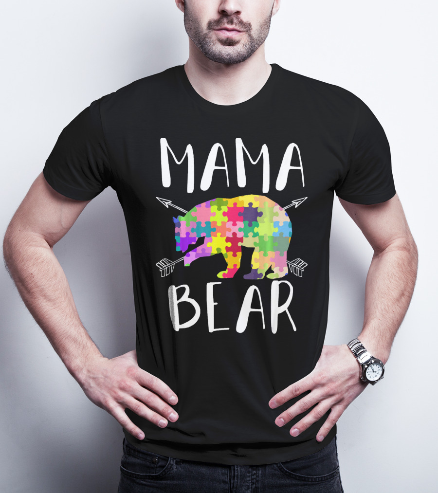 Mama Bear Autism Mom Awareness Puzzle Piece Arrows T-Shirt