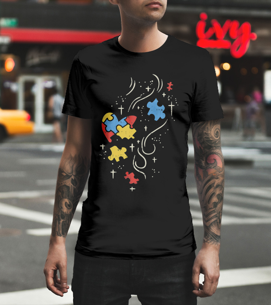 Autism Awareness Puzzle Ribbon Heart Crosses T-Shirt