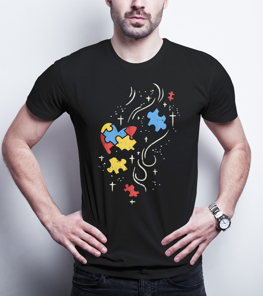 Autism Awareness Puzzle Ribbon Heart Crosses T-Shirt
