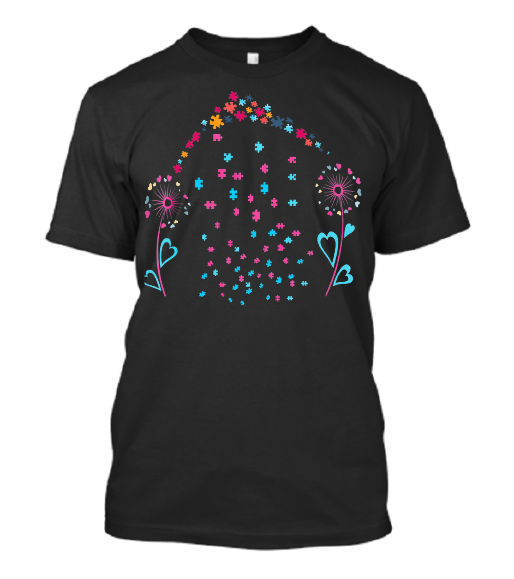 Dandelion Flower Puzzle Pieces Autism Heart T-Shirt