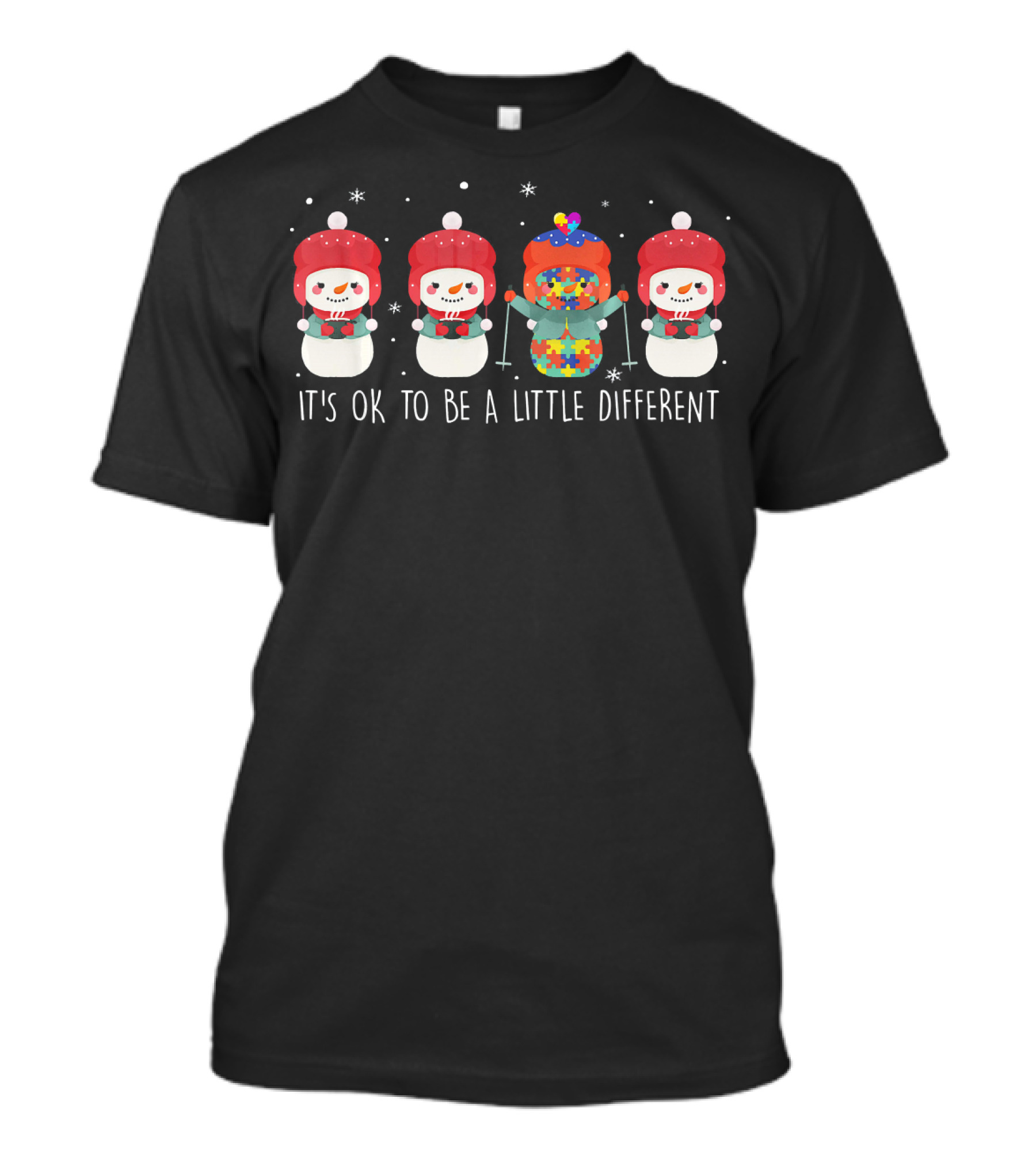 Snowman It's OK To Be A Little Different Autism Puzzle Piece Bowtie T-Shirt