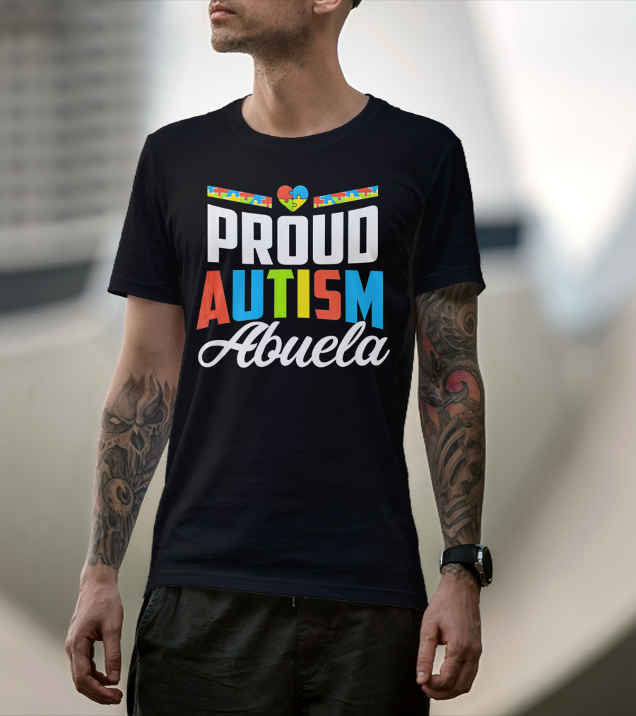 Proud Autism Abuela Heart Puzzle Awareness Support T-Shirt