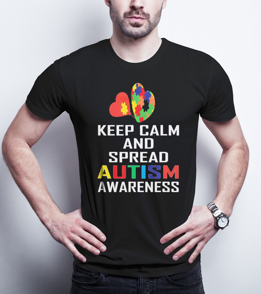 Keep Calm And Spread Autism Awareness Puzzle Heart T-Shirt