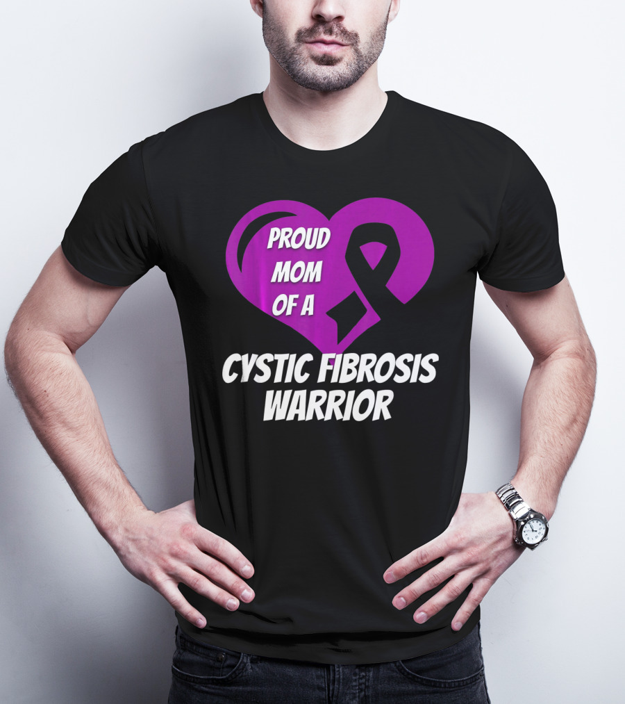 Proud Mom Of A Cystic Fibrosis Warrior Purple Ribbon Heart T-Shirt