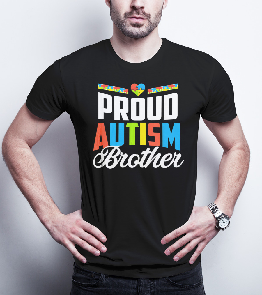 Proud Autism Brother Puzzle Heart Awareness Support T-Shirt