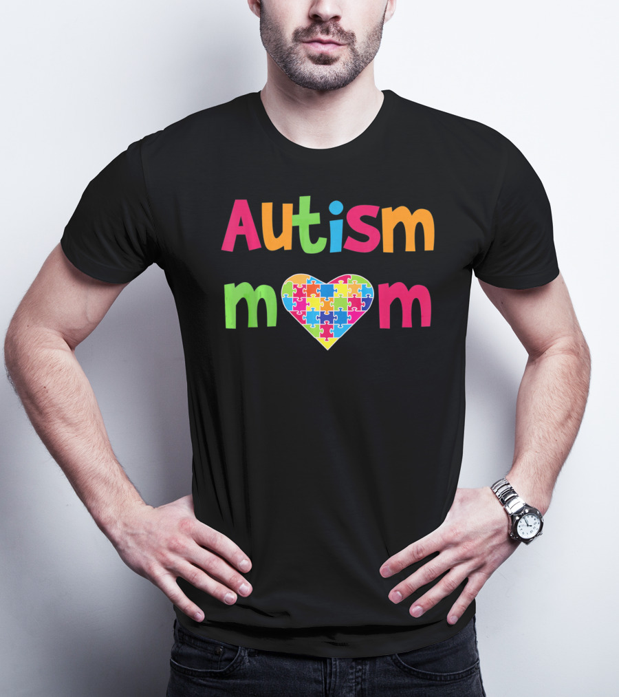 Autism Mom Heart Puzzle Autistic Awareness T-Shirt