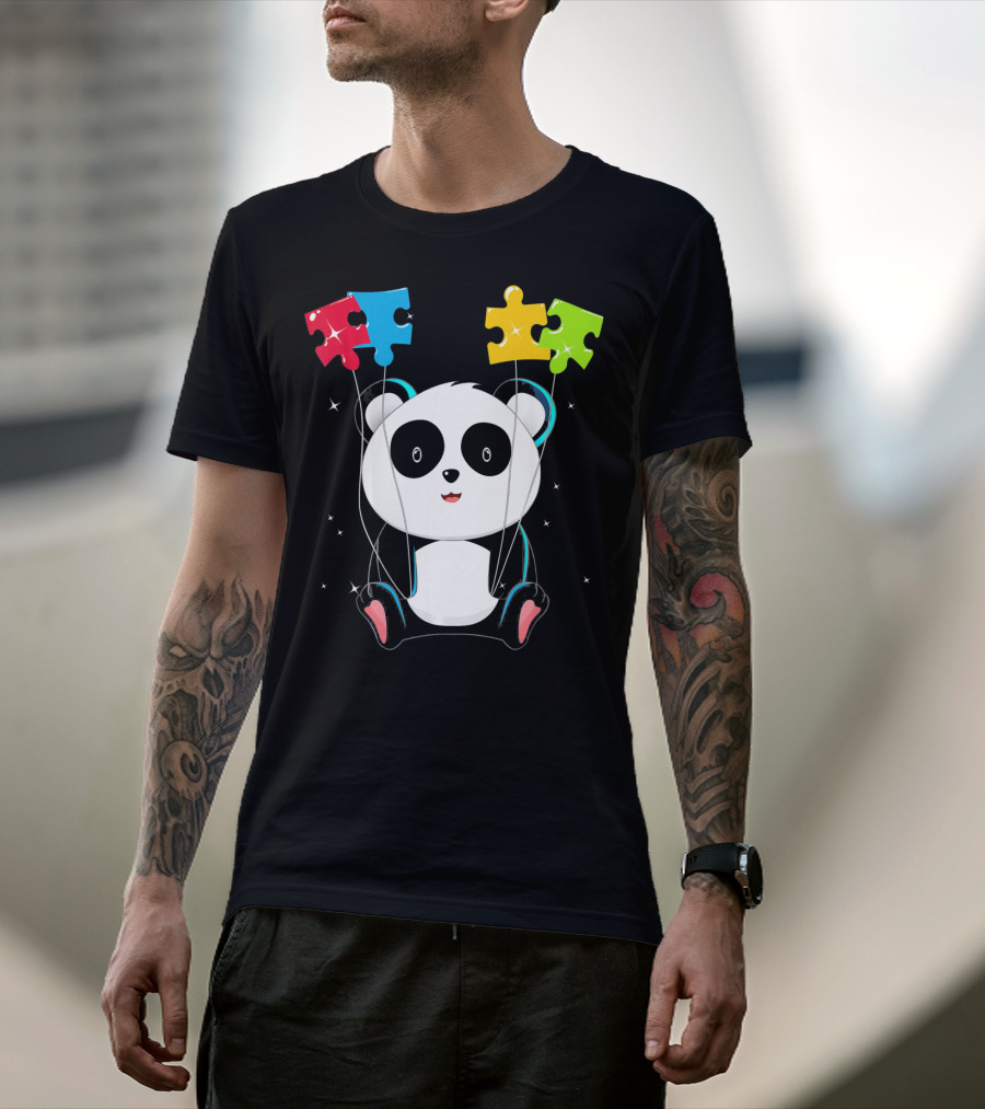 Autism Awareness Cute Panda With Colorful Puzzle Balloons T-Shirt