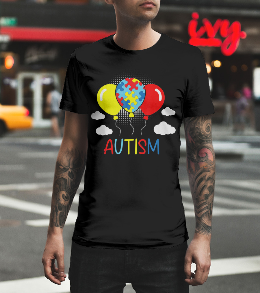 Autism Awareness Balloons Puzzle Clouds T-Shirt